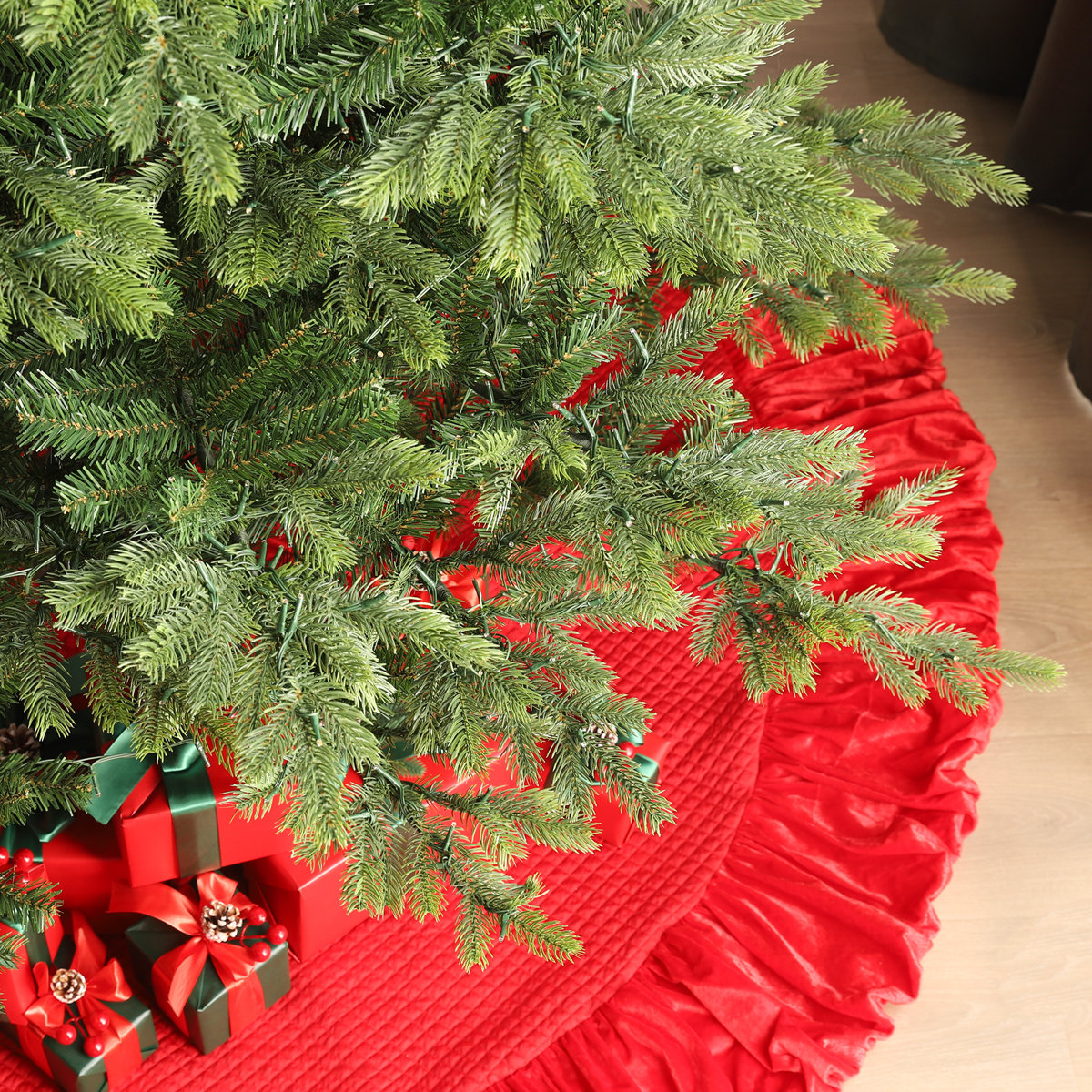 The Holiday Aisle® Vibrant Evergreen Fir Pre-Lit Green Full Fir Artificial Christmas Tree with ...